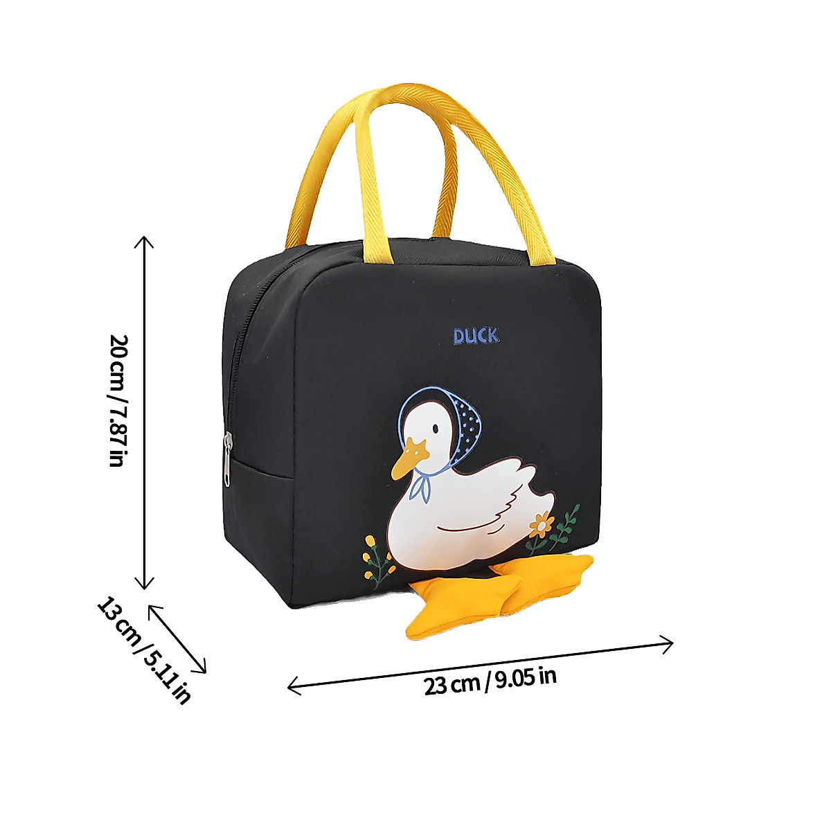 Black Cute Cartoon Duck Lunch Bags For Kids Reusable Insulated Lunch Box Female White Collar Nurse Student Office Worker Lunch Tote Bag