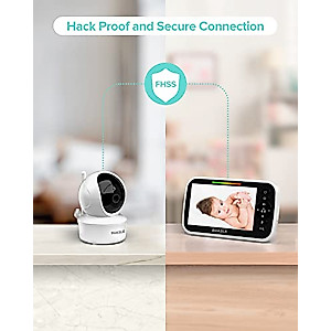 BUASLK Baby Monitor with Camera and Audio, 5" Screen Video Baby Monitor with Temperature Sensor, Two Way Talk and Remote pan-tilt-Zoom Camera, Night Vision and 960ft Range.