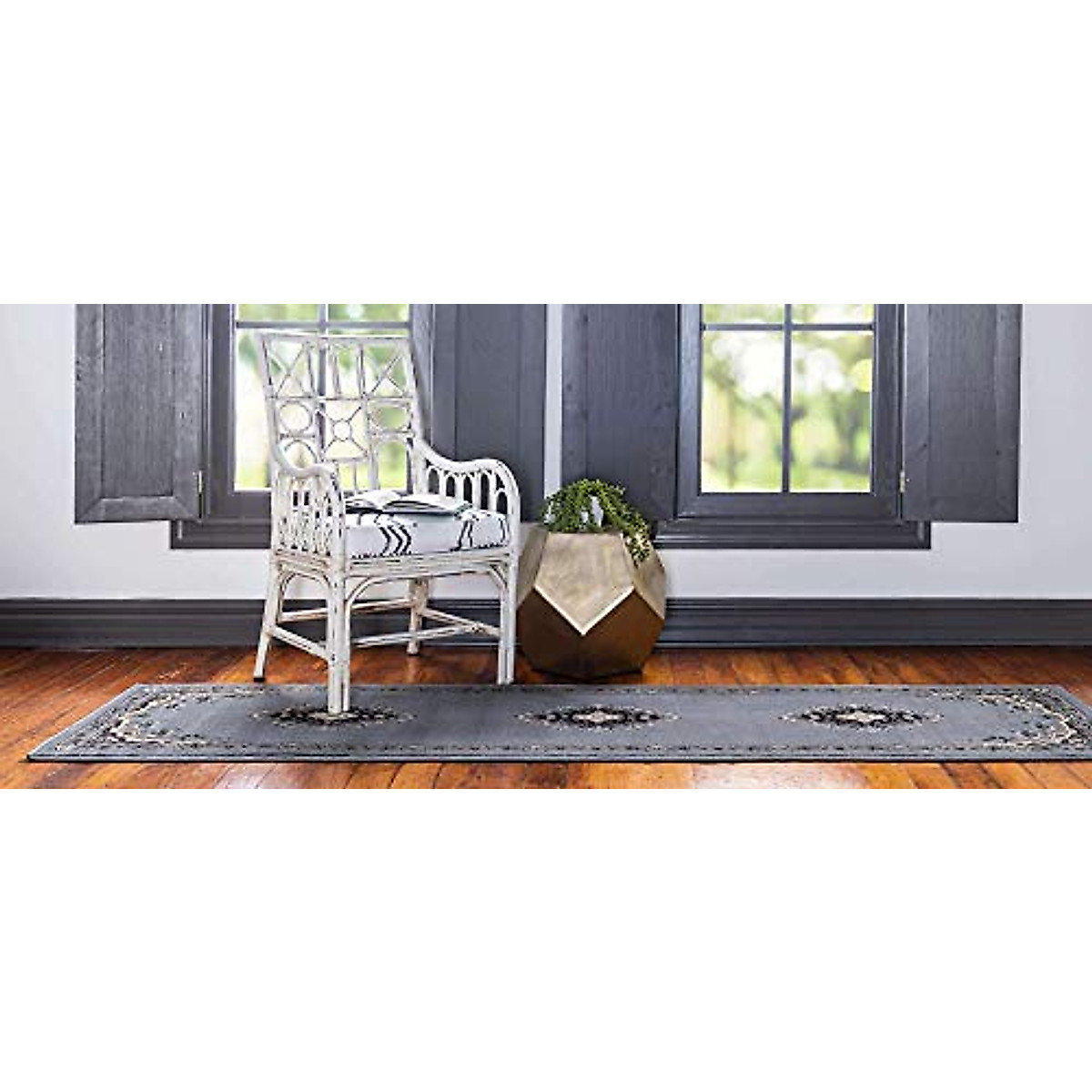 Unique Loom Reza Collection Traditional Persian Style Area Rug, 2 ft 2 in x 8 ft 2 in, Gray/Ivory