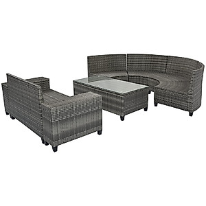 8-Pieces Outdoor Wicker Half-Moon Sectional Sofa Set, All-Weather PE Rattan Wicker Furniture Set with Rectangular Coffee Table and Movable Cushion, Best for Business Conversations (Gray/8-piece*H)