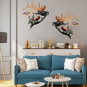 Bochino Set of 2 Elk Wall Art Decor Deer Metal Wall Decor Rustic Cabin Hunting Decor Metal Wall Art Sculpture Décor for Home Bedroom