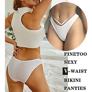 FINETOO Womens Underwear Cotton Bikini Rib Cheeky Panties Sexy V-shaped Waistband Hipster (XL)