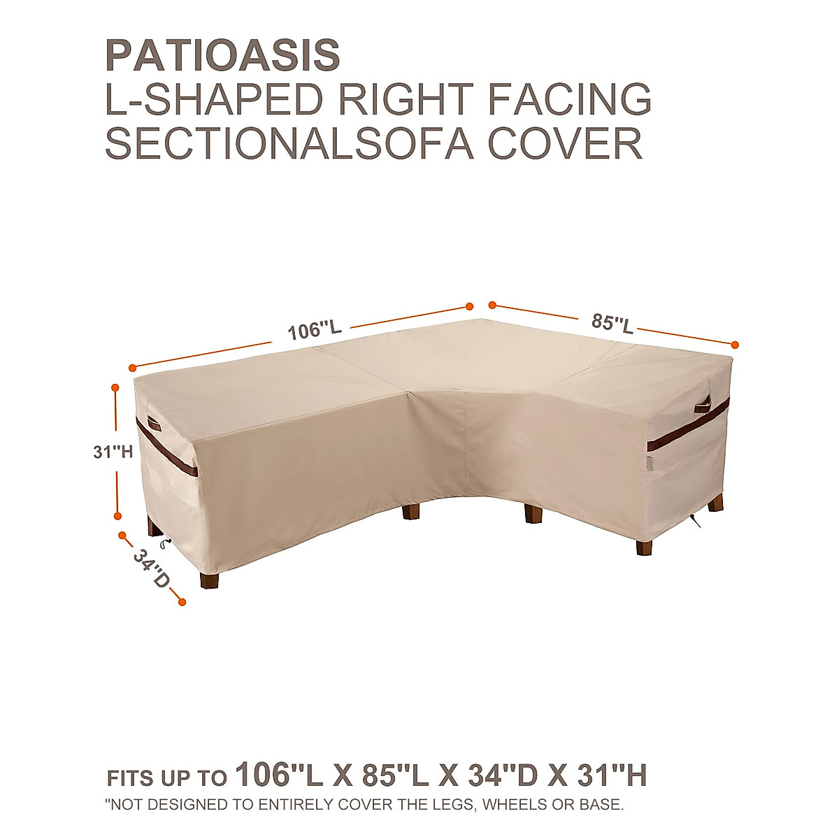 PATIOASIS Patio Right-Facing Sectional Lounge Set Cover 106''L x 85''L x 34''D x 31''/26''H Waterproof Outdoor Furniture L-Shaped Sofa Sectional Covers