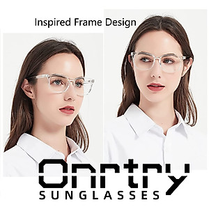 Onrtry Non Prescription Glasses for Men Women Square Clear Lens Eyeglasses (Transparent)