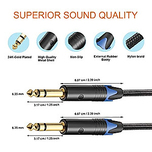 tisino 1/4 inch TRS Cable, Quarter inch 1/4 TRS to TRS Balanced Stereo Audio Cable Male to Male Pro Interconnect Cable, Nylon Braid - 3 FT