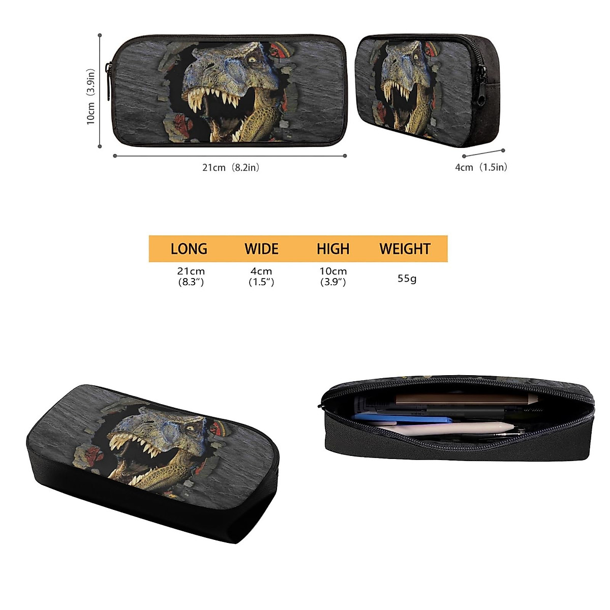 HUGS IDEA T-rex Dinosaur Backpack Teen Boys School Book bag with Lunch Box Pen Case 3 in 1