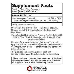 Protocol Saccharomyces Boulardii - 10 Billion CFU - Probiotic Supplement - Supports Gut Health & Digestive Health* - Relieves Occasional Diarrhea* - Halal & Kosher - 60 Veg Caps
