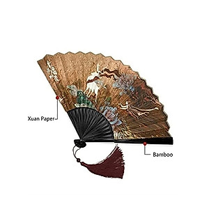 Folding Hand Fan Folding Fan Handheld Folded Fan Vintage Xuan Paper Fans with Gift Box, Foldable Bamboo Folder for Chinese Men and Women Fan Foldable Fan Hand Held Fans (Color : D, Size : 16.7cm)