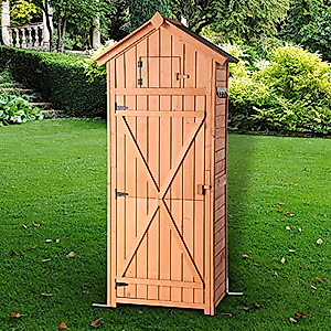 B BAIJIAWEI Outdoor Storage Shed - Waterproof Garden Storage Cabinet with Lockable Doors - Utility Tool Storage Organizer for Backyard, Patio, Garden Deck (Wood)