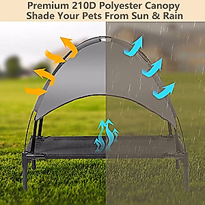 Zooba 31" Elevated Outdoor Dog Bed with Canopy, Cooling Raised Pet Cot with Removable Sunshade for Camping, Deluxe 600D PVC with 2x1 Textilene with Carrying Bag