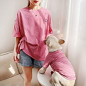 LXYDD Family Matching Set Matching Dog and Owner Clothes Pink Striped Cotton T Shirt Small Dog Clothes,Suitable for Small Dogs/Cats,M
