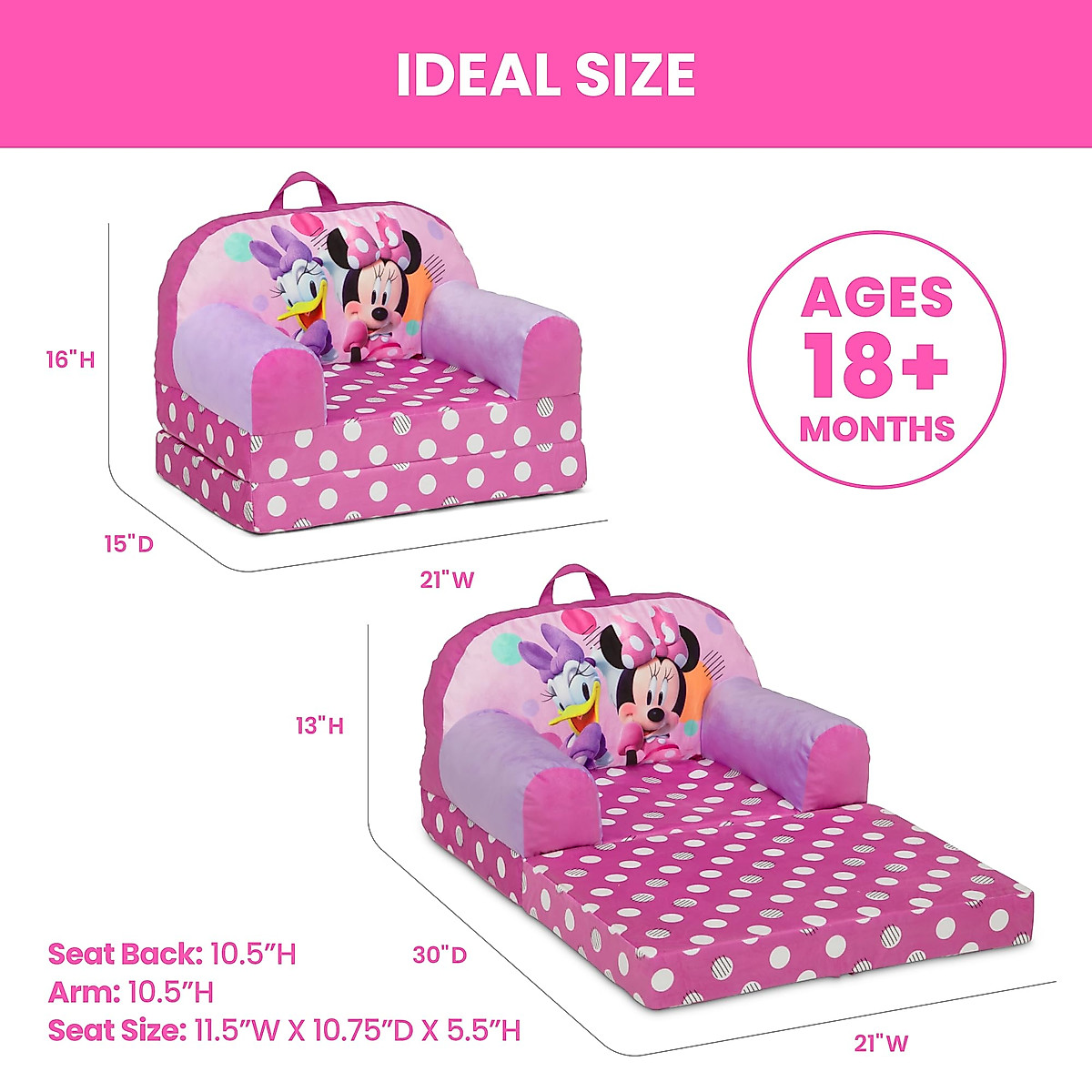 Delta Children - Minnie Mouse Cozee Buddy Flip-Out Kids Chair, Pink