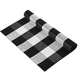 MUBIN Cotton Buffalo Plaid Rug 27.5 x 43 Inches Black and White Check Rugs Hand-Woven Indoor or Outdoor Rugs for Layered Door Mats Washable Carpet for Front Porch, Kitchen, Farmhouse, Entryway