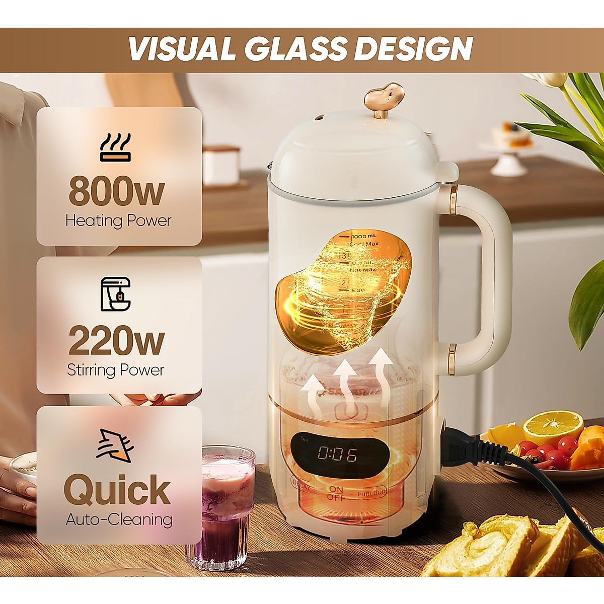 SAKER Automatic Nut Milk Maker,35oz Homemade Almond, Oat, Soy, Plant-Based Milk and Dairy Free Beverages, Almond Milk Maker with Delay Start/Keep Warm/Boil Water, Soy Milk Maker