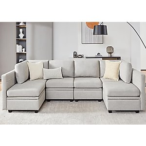 WETRUE Modular Sectional Sofa, Convertible U Shaped Sofa Couch with Storage, High Supportive & Soft Sponges, 6 Seat Modular Sectionals Sofa Couch with Chaise for Living Room, Grey