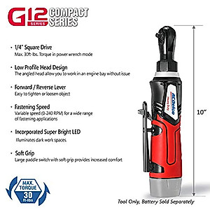 ACDelco ARW1207T G12 Series 12V Cordless Li-ion 1/4” 30 ft-lbs. Ratchet Wrench – Bare Tool Only