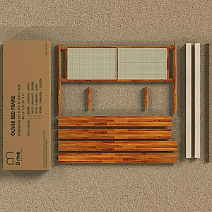 Bme Oliver King Bed Frame and Headboard - 15-Inch Signature Design with Rattan Headboard, Bohemian and Mid Century Style, 12-Slat Wood Support, No Box Spring Needed - Easy Assembly, Caramel
