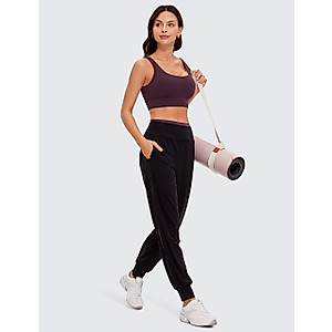 CRZ YOGA Butterluxe Womens U Back Sports Bra - Scoop Neck Padded Low Impact Yoga Clothes Workout Crop Top with Built in Pads Deep Purple Medium