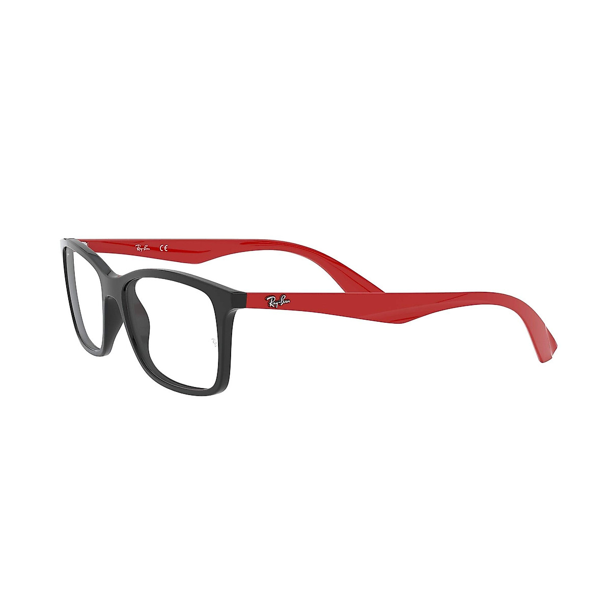 Ray-Ban RX7047 Rectangular Prescription Eyeglass Frames, Black on Red/Demo Lens, 56 mm