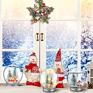 Liliful 24 Sets Lighted DIY Snow Globe Christmas Clear Plastic Snow Globe Kit with Christmas Tree Faux Snow Flake Artificial Pine Cone Santa Claus Snowmen Reindeer Stocking House for Xmas DIY Crafts