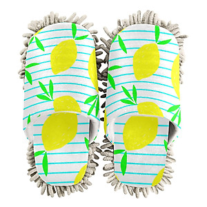 FLildon Microfiber Cleaning Slippers Lemon Stripe Washable Mop Shoes Slipper for Men/Women House Floor Dust Cleaner, Size L