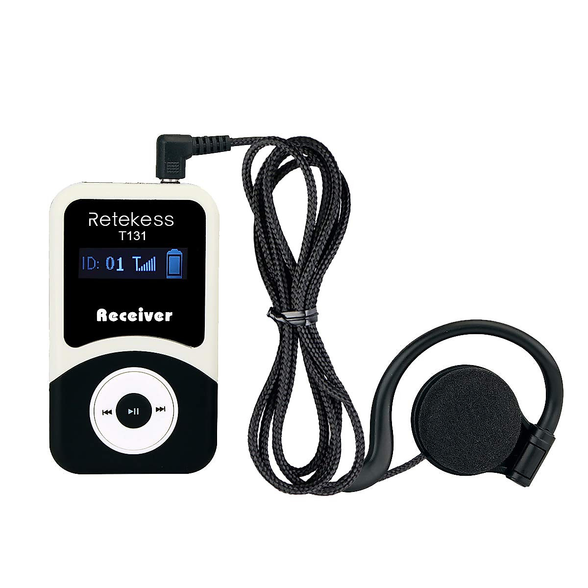 Retekess T131 Wireless Tour Guide System Receiver with 3.5mm One-Side Earphone, 99 Channels, Audio Translation System for Church School Training Court Factory (Use with T130 Transmitter)