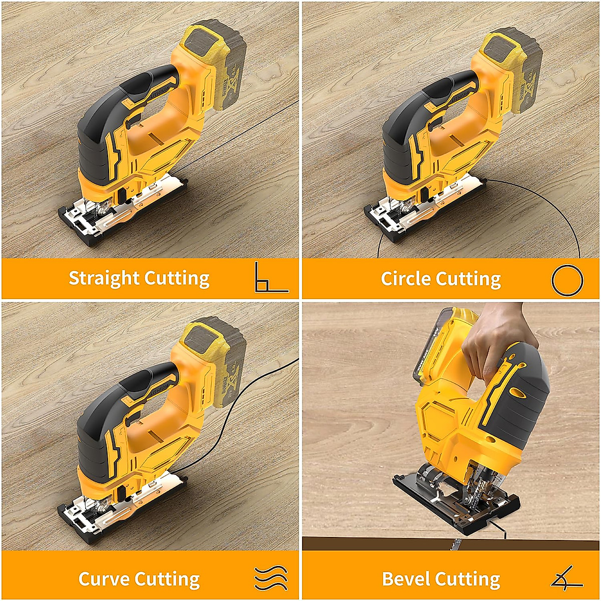 Jig saw compatible with Dewalt 20V Battery (Battery not Included) Cordless Jigsaw with LED Work Light, 0°- 45° Bevel Cuts, 3 Orbital Settings for Straight/Curve/Bevel/Circle Cutting