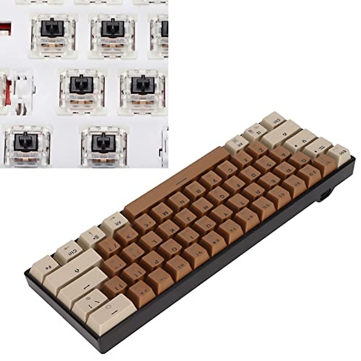 Garsentx 61 Keys Mechanical Gaming Keyboard with Mixing RGB Light, Tea Brown Patchwork Color USB C Ergonomic Keyboard Compatible with Win 2000/ME/XP/Vista/7/OS/8/10(Black Shaft)