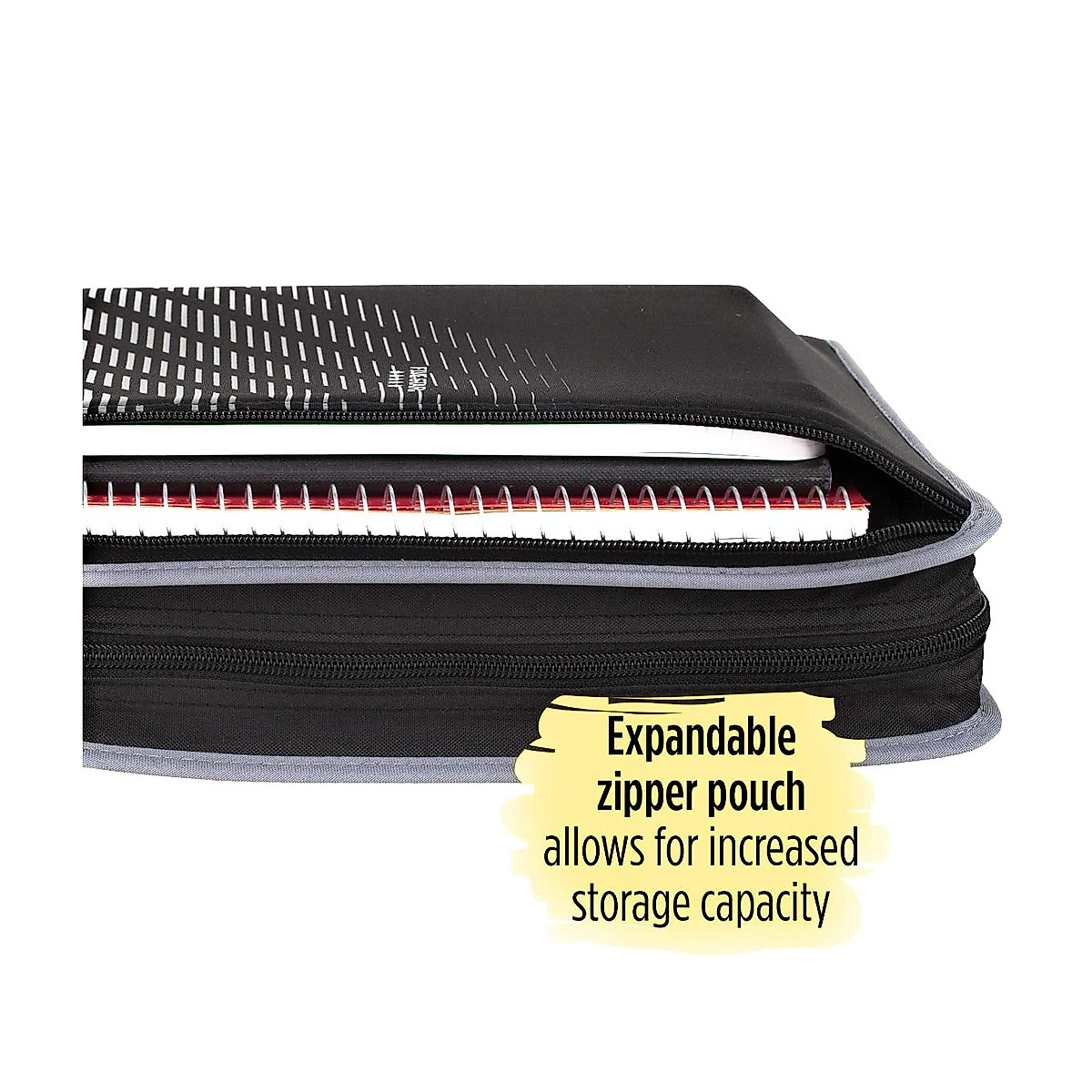 Five Star Xpanz Zipper Binder, 2" Round Rings, 380 Sheets, Grey