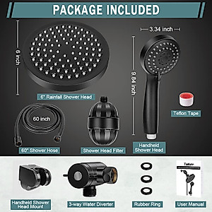 Taiker Filtered Shower Head, High Pressure Rainfall Shower Head/Handheld Shower Filter Combo, Luxury Modern Chrome Plated with 60'' Hose Anti-leak with Holder (Black)