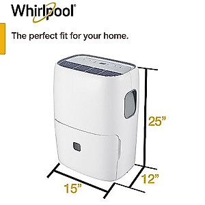 Whirlpool 40 Pint Portable Dehumidifier with 24-Hour Timer, Auto Shut-Off, Easy-Clean Filter, Auto-Restart, and Wheels, For Bathrooms, Basements, and Bedrooms