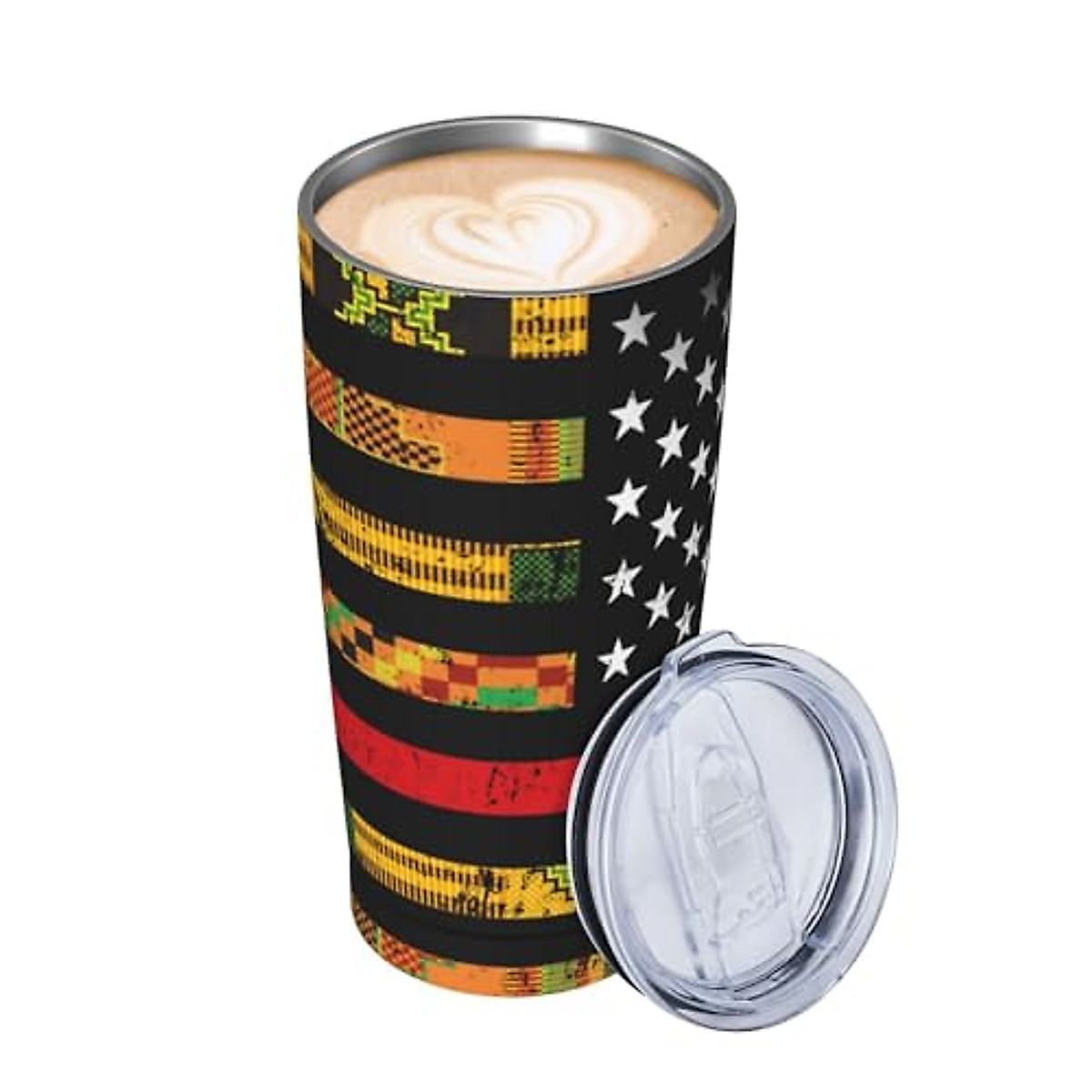 VKKOEWL American Flag African Kente Stainless Steel Insulated Tumbler 20 Oz Travel Water Bottle Coffee Mug Drink Cup With Lid Straw