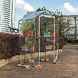 YUZES Indoor Outdoor Portable Plastic Walk-in Greenhouse Kit,with Zippered Door and Sturdy Metal Shelves,Garden Plants That Need Frost Protection,for Backyard Garden in Winter