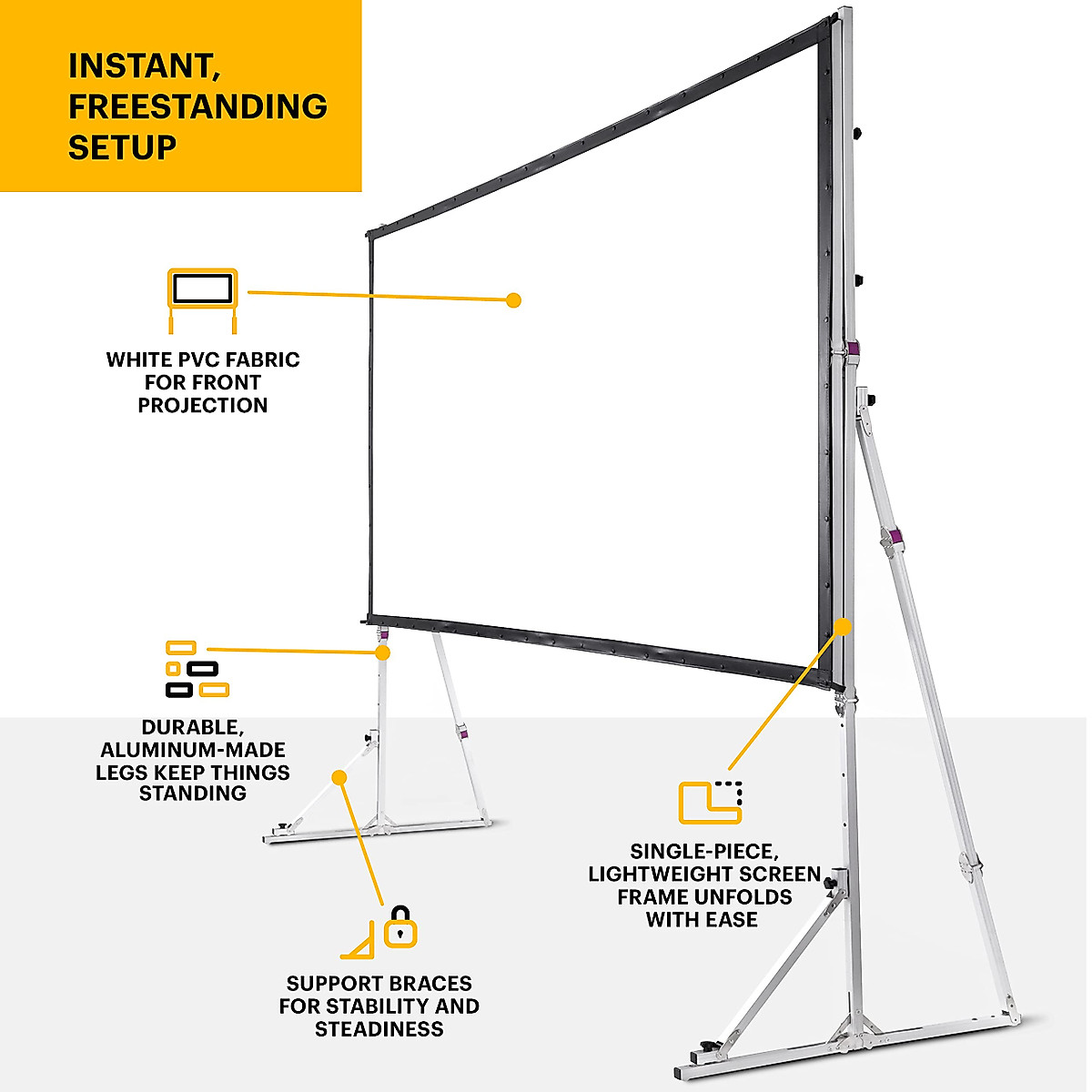 KODAK 120” Projector Screen w/Stand | Fast Fold Front Projection Backdrop for Outdoor & Indoor Movies with Tripod, Outdoor Stability Kit, & Black Storage Carry Case