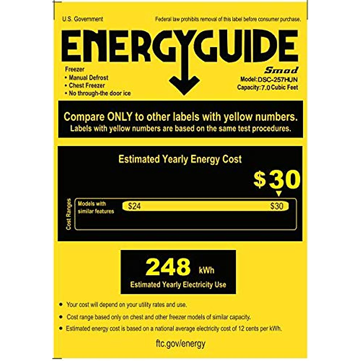 Smad 7 cu ft Chest Freezer with Hanging Removable Basket for Meat Fish Ice Shop Hotel Restaurant Grocery Large Family, -4 to 6.8 Degrees, White