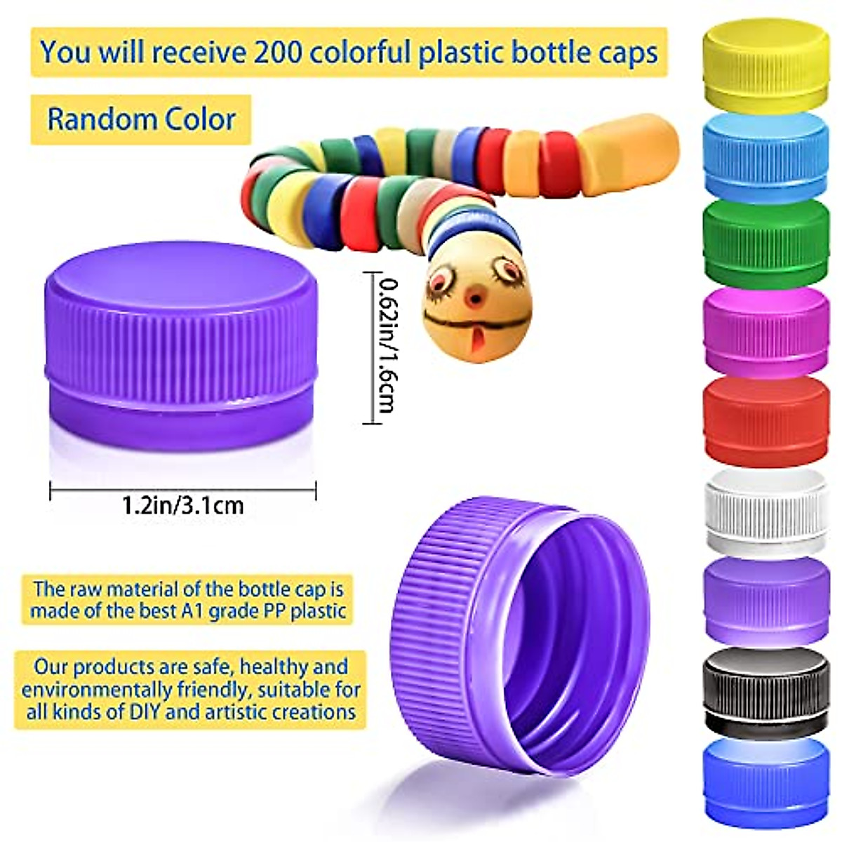 Motbach 200Pcs Plastic Bottle Caps for DIY Craft Environmental Protection and Development of Children’s Intelligence (Mixed Color)