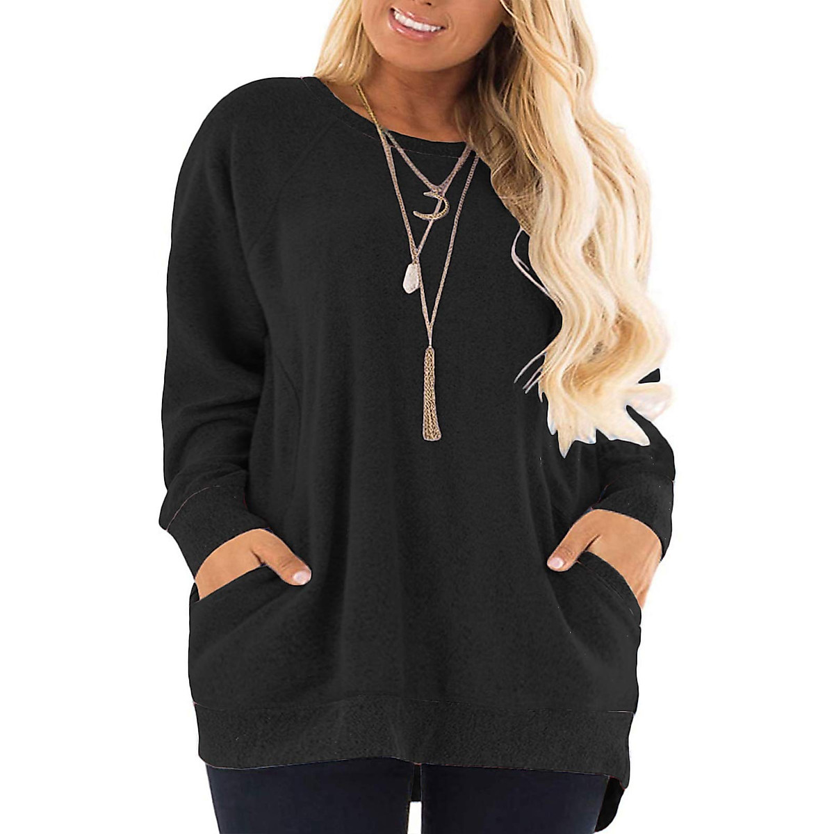 AURISSY Womens Plus Size Sweatshirts 2X Long Sleeve Tunic Tops Black-18W