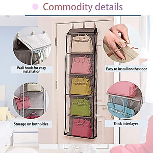 Handbag Organizer Storage Purse Bag Hanger with 4/5 Easy Access Deep Pockets Fully Sealed with Zipper dust-Proof for Closet Wall…(Gray, 4 Pockets)