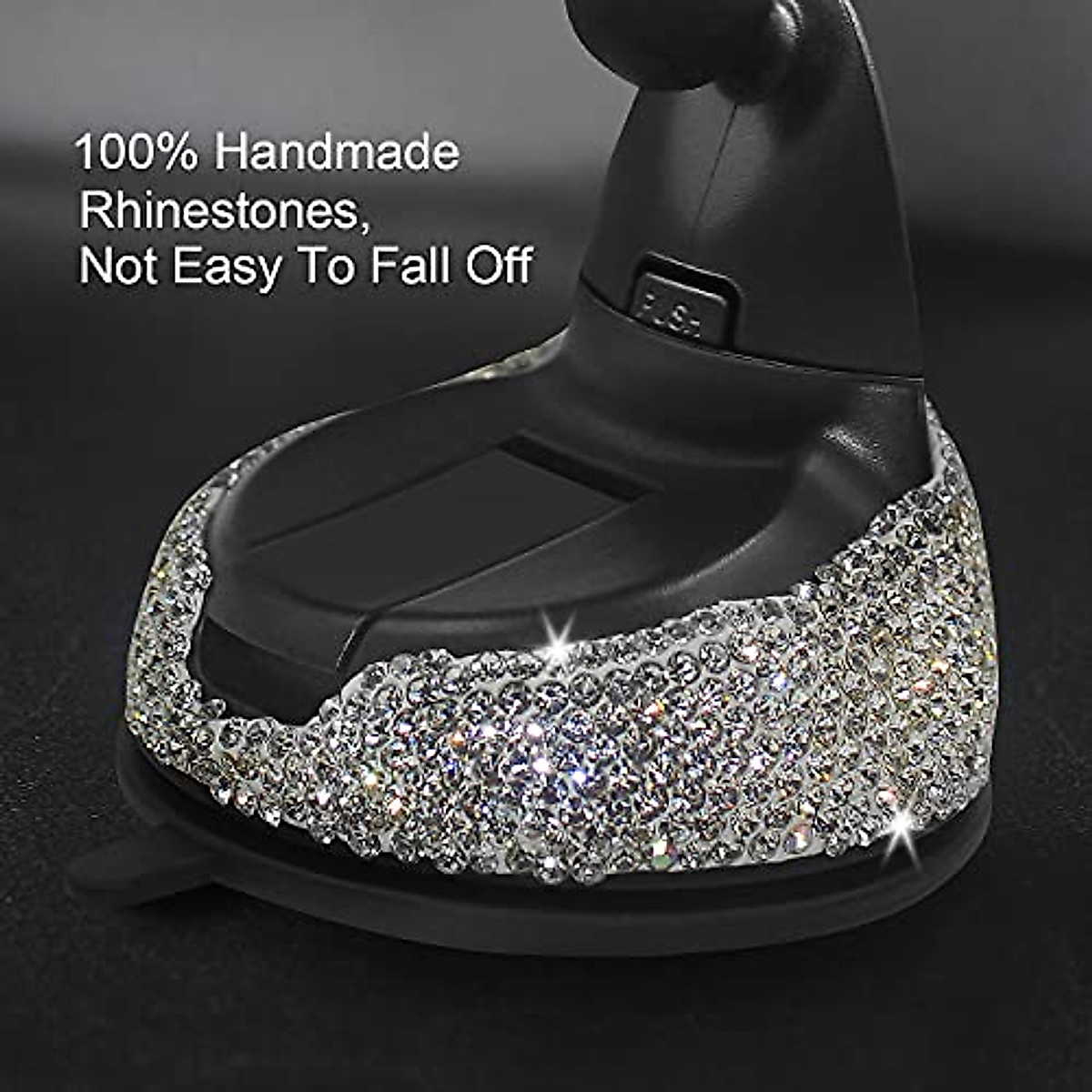 Bling Phone Holder for Car, Girly Rhinestone Car Dashboard Windshield Cell Phone Mount , 360 Degree Adjustable Glitter Sparkly Handcrafted Diamond Car Decor for Women with Air Vent Hook Clip, White