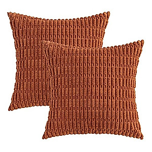 MIULEE Pack of 2 Corduroy Decorative Throw Pillow Covers 18x18 Inch Soft Boho Striped Pillow Covers Modern Farmhouse Fall Home Decor for Sofa Living Room Couch Bed Rust