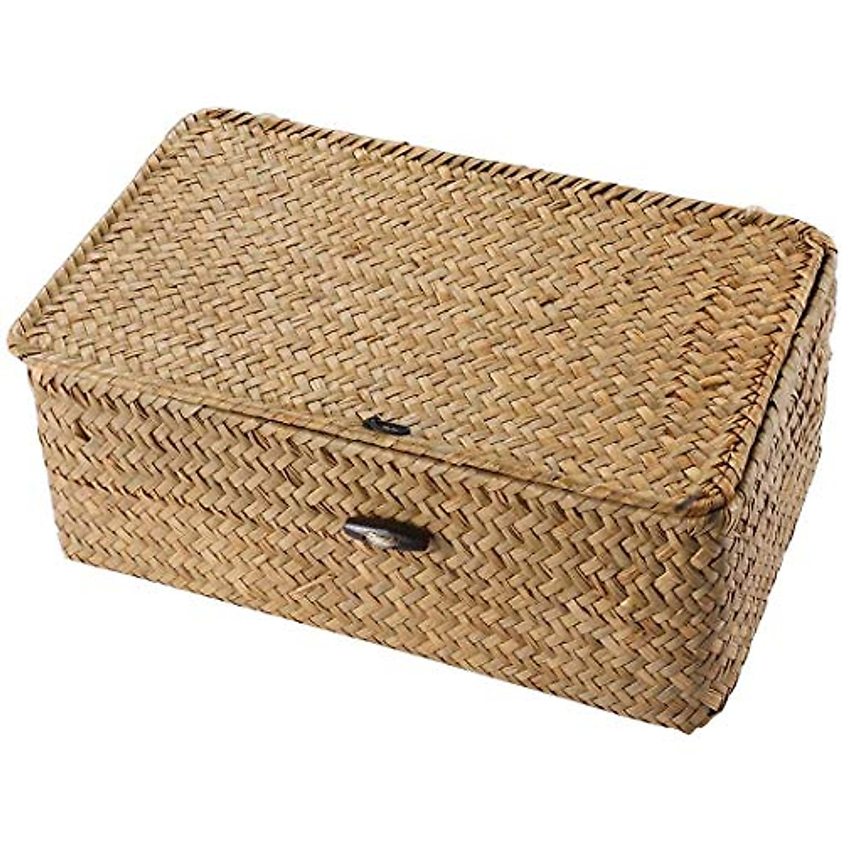 Hausdec Seagrass Hand Woven Storage Box Storage Box Storage Basket Makeup Organizer Multipurpose Container with Lid