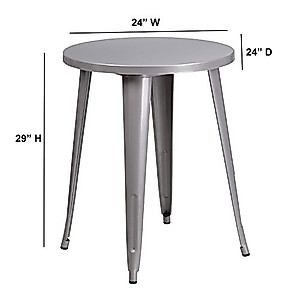 Flash Furniture Commercial Grade 24" Round Silver Metal Indoor-Outdoor Table