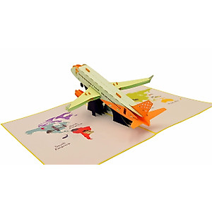 Airplane Pop Up Card come with Flying Butterfly,Ideal 3D Greeting Card for All Occasions,Happy Birthday, Graduation, Congratulations, Retirement,Pilots, Plane Travelers. 6"x8" when colsed. (Airbus)