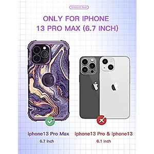 LONTECT iPhone 13 Pro Max Case - 6.7" Marble Shockproof Heavy Duty Cover for Girls & Women, Dark Purple