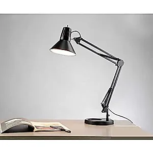 KNOXC Bedside Lamp, Metal Desk Lamp Swing Arm Desk Lamp Adjustable Goose Neck Architect Study Table Lamp Eye-Careading Lamp for Home Office Easy to Assemble/Red1