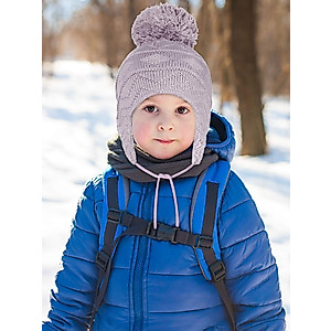 3 Pieces Toddler Baby Kid Winter Beanie Hat Warm Thick Fleece Lined Cap Knit Hat with Earflap and Chin Straps for Girls Boys (1-5 Years)
