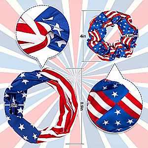 Whaline 4Pcs 4th of July Dog Bandanas & Matching Scrunchie Set American Flag Patriotic Dog Scarf Bow Clip Hair Band Headband for Pet Dog Owner Independence Day Memorial Day Dressing Accessories