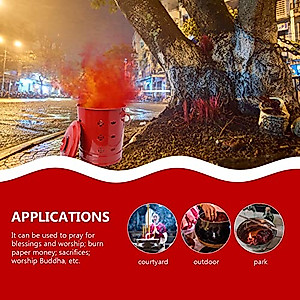 DOITOOL Rest Cloud Money Burning Pot with Hook Burn Incinerator Cage Pit Enamel Garden Cage Enamel Burner Bucket for Garden Leaf Trash Wood Backyard Bonfire Red Tabletop Fireplace