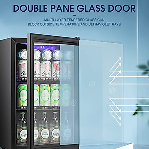 R.W.FLAME Beverage Refrigerator Cooler, 80 Cans Mini fridge with Double Glass Door and LED Lights, Small Refrigerator for Office, Home or Bedroom, Wine Cooler Digital Temperature Control, 2.4Cu.Ft