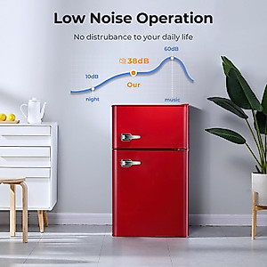 R.W.FLAME mini Refrigerator with Freezer,Retro Small Fridge 3.2 Cu.Ft Double 2-Door,Energy Saving,Mini Refrigerator, Adjustable Removable Shelves,retro mini fridge for bedroom,Office, Home, Red